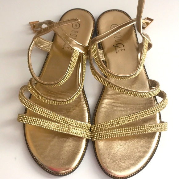 Rouge Helium | Shoes | Rouge Helium Gold Bling Sandals 8 | Poshmark